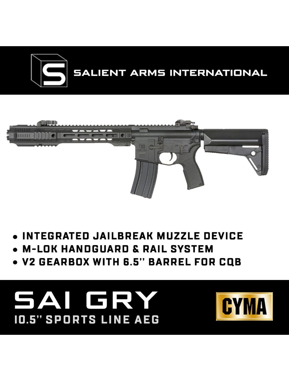 Licensed SAI GRY 10.5" AEG Rifle (Black) with Jailbreak Muzzle